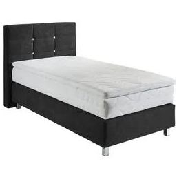Boxspringbett, schwarz, B:115cm L:210cm, Bezug: Microvelours 100% Polyester;Polsterung: 100% Polyester, Westfalia Schlafkomfort, Komplettbetten, Boxspringbett, mit Kn&ouml;pfen in Kristalloptik, wahlweise mit Topper