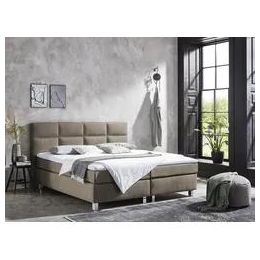 Boxspringbett, beige (schwarz, beige), B:215cm L:210cm, Bezug Bett: Feinstruktur 100% Polyester;Bezug Bonnell-Federkernmatratze: 100% Polyester;Bezug Kaltschaummatratze: 100% Polyester;Bezug Tonnentaschenfederkernmatratze: 80% Baumwolle, 20%Polyester;Topper: Komfortschaum mit Bezug 100% Polyester, Westfalia Schlafkomfort, Komplettbetten, Boxspringbett, mit Topper