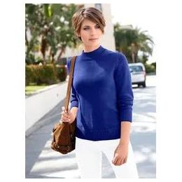 Stehkragenpullover Casual Looks "Pullover", Damen, Gr. 50, blau (royalblau), 50% Baumwolle, 50% Polyacryl, meliert, unifarben, figurumspielend, Pullover Stehkragenpullover
