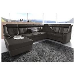 Sit & More Wohnlandschaft SIT & MORE "Basel U-Form", schwarz, B:315cm H:98cm T:210cm, Luxus-Microfaser Altara Nubuck (100% Polyester);Kunstleder SOFTLUX;NaturLEDER (echtes Rindsleder), Sofas, Wohnlandschaft, wahlweise mit Relaxfunktion