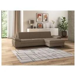 Ecksofa DOMO collection "Capelo, komfortabel, klare Linien zeichnen dieses Design aus, L-Form", braun (cappucino), B:297cm H:84cm T:160cm, 49% Polyester, 34% Viskose, 9% Leinen, 8% Polyacryl, Sofas, Ecksofa, mit Armteilverstellung, wahlweise mit Bettfunktion, Federkern