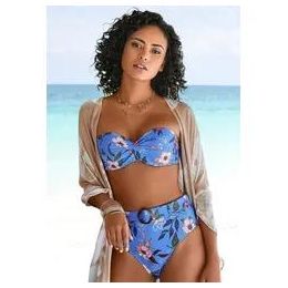 B&uuml;gel-Bandeau-Bikini-Top s.Oliver "Maya", Gr. 36, Cup D, blau (blau, bedruckt), Polyamid, floral, Bikini-Oberteile, mit floralem Design und Wickel-Optik