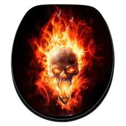 WC-Sitz Sanilo "Totenkopf in Flammen", schwarz, orange, gelb, B:37,7cm L:47cm, MDF - Mitteldichte Holzfaserplatte, WC-Sitze