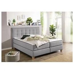 Boxspringbett Home Affaire, grau, B:200cm L:209cm, Komplettbetten, Boxspringbett, inklusive Komfortschaum-Topper