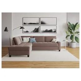 Ecksofa DOMO collection "Florentina zeitlos und elegant, Sitzn&auml;hte als Designelement, L-Form", grau (taupe), B:243cm H:84cm T:209cm, Struktur fein (100% Polyester);Luxus-Microfaser (100% Polyester);Luxus-Microfaser in Chenille-Optik (100% Polyester);Microvelour (100% Polyester);Webstoff (100% Polyester), Sofas, Ecksofa, wahlweise mit Bettfunktion, mit Kontrastnaht, Komfortsitzh&ouml;he 47cm