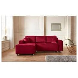 Ecksofa Home Affaire "Gy&ouml;r", rot, B:235cm H:88cm T:160cm, Microfaser (100% Polyester);Luxus-Microfaser Lederoptik (100% Polyester);Struktur (100% Polyester);Samtoptik (100% Polyester);Struktur weich (100% Polyester), Sofas, Ecksofa, L-Form, wahlweise mit Bettfunktion und Bettkasten incl. 2 Zierkissen