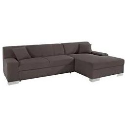 Ecksofa DOMO collection "Bero, elegant und zeitlos, flache Armlehnen, Breite 268cm L-Form", grau (stone), B:268cm H:74cm T:153cm, Feinstruktur (100% Polyester);Luxus-Microfaser (100% Polyester);Zierkissen: Im jeweiligen Bezugsstoff;Struktur fein (100% Polyester), Sofas, Ecksofa, fester Sitzkomfort, wahlweise mit Bettfunktion