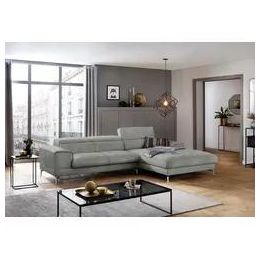 Ecksofa W.Schillig "piedroo, Designsofa mit tollem Sitzkomfort, bequem und elegant, L-Form", grau (grau s37), B:303cm H:70cm T:193cm, Stoff S37 (100% Polyester): Luxus-Microfaser in Lederoptik, Sofas, Ecksofa, Kopfteilverstellung, wahlweise mit Sitztiefenverstellung, Breite 303cm