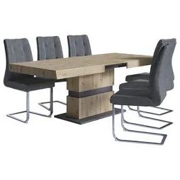 Essgruppe ByLiving, grau (braun, anthrazit, anthrazit, schwarz), B:160cm H:95,5cm T:62cm, FSC-zertifizierter Holzwerkstoff, Sitzm&ouml;bel-Sets, Essgruppe