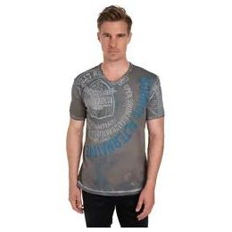 T-Shirt Rusty Neal, Herren, Gr. XL, grau (anthrazit), 100% Baumwolle, bedruckt, normal, V-Ausschnitt, Shirts T-Shirt, mit Strasssteinen und Frontprint