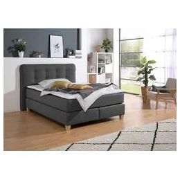 Boxspringbett Home Affaire, grau (anthrazit), B:158cm L:209cm, Komplettbetten, Boxspringbett, inklusive Komfortschaum-Topper