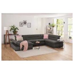 Wohnlandschaft Home Affaire "Avesa U-Form", braun (schlamm), B:355cm H:80cm T:216cm, 100% Polyester, Sofas, Wohnlandschaft, Wahlweise mit Armteilverstellung und Bettfunktion, B/T/H: 355/216/80cm