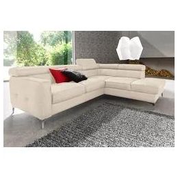 Ecksofa COTTA "Sammy L-Form", beige (creme), B:239cm H:74cm T:207cm, Microfaser Primabelle (100% Polyester);Die R&uuml;ckseite und die Liegefl&auml;che der Bettfunktion in NaturLEDER ist mit schwarzem Spannstoff bezogen, Sofas, Ecksofa, mit Kopfteilverstellung, wahlweise mit Bettfunktion & Bettkasten