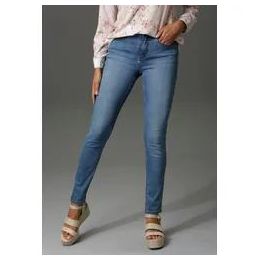 Slim-fit-Jeans Aniston CASUAL, Damen, Gr. 42, N-Gr, blau, Denim/Jeans, Obermaterial: 98% Baumwolle, 2% Elasthan, Abriebeffekte, sehr figurbetont lang, Jeans Slim-fit-Jeans, regular Waist, Topseller