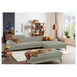 Ecksofa W.Schillig "piedroo, Designsofa mit tollem Sitzkomfort, bequem und elegant, L-Form", grau (stone r66), B:343cm H:70cm T:193cm, Chenille-Flachgewebe R66 (85% Polyester, 15% Nylon), Sofas, Ecksofa, Kopfteilverstellung, wahlweise mit Sitztiefenverstellung, Breite 343cm