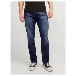 Jack & Jones Regular-fit-Jeans JACK & JONES "JJICLARK mit Used-Look und Stretch f&uuml;r den Alltag", Herren, Gr. 33, L&auml;nge 30, blau (denim, blau), Denim/Jeans, Obermaterial: 98% Baumwolle, 2% Elasthan, Abriebeffekte, regular fit lang, Jeans, mit Abriebeffekten