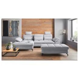 Ecksofa OTTO HOME "Costello L-Form, B: 301 cm mit Sitztiefen-, Armteilverstellung &", grau (hellgrau), B:301cm H:89cm T:176cm, 100% Polyester;Samtoptik (100% Polyester), Sofas, Ecksofa, 3 Nierenkissen, optional Bettfunktion & Bettkasten