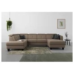 Sit & More Wohnlandschaft SIT & MORE "Belluci U-Form", braun (nuss), B:321cm H:85cm T:195cm, Sofas, Wohnlandschaft, Kopfteilverstellung und Federkern, wahlweise mit Bettfunktion