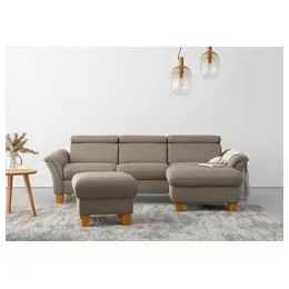 Ecksofa Home Affaire "Lindgren L-Form", braun (savannah), B:258cm H:84cm T:169cm, 100% Polyester, Sofas, Ecksofa, wahlweise mit Bett mit klappbaren Rollen, Kasten und Kopfverstellung