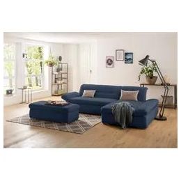 Ecksofa Home Affaire "Avesa L-Form", blau (dunkelblau), B:300cm H:80cm T:172cm, 100% Polyester, Sofas, Ecksofa, Wahlweise mit Armteilvertsellung und Bettfunktion, B/T/H: 300/172/80cm