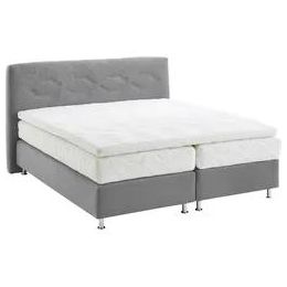 Boxspringbett, grau, B:195cm L:210cm, Bezug: Microvelours 100% Polyester, Westfalia Schlafkomfort, Komplettbetten, Boxspringbett, wahlweise mit Topper