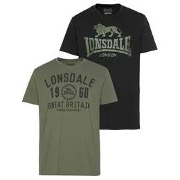 T-Shirt Lonsdale "BANGOR", Herren, Gr. 5XL (72/74), gr&uuml;n (khaki, schwarz), Single Jersey, Obermaterial: 100% Baumwolle, Rundhals, Shirts T-Shirt, Doppelpack