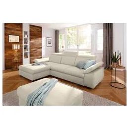 Ecksofa Home Affaire "Mauritius L-Form", wei&szlig;, B:287cm T:178cm, Struktur fein (100% Polyester);Luxus-Microfaser Lederoptik (100% Polyester);Soft clean (98% Polyester, 2% Polyamid), Sofas, Ecksofa, mit Kopfteil- und Armlehnverstellung, mit Bettfunktion und Bettkasten