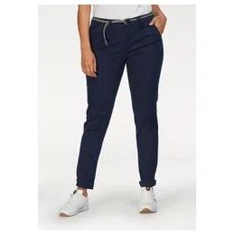 Chinohose Kangaroos, Damen, Gr. 50, N-Gr, blau (marine), Web, Obermaterial: 98% Baumwolle, 2% Elasthan, unifarben, gerade, unten schmal lang, Hosen Hose Chinohose, in schmaler Form, mit Kordel zu binden