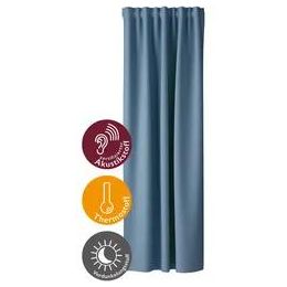 Vorhang HOMING "Galdin" Gr. 1, blau (bleu), B:140cm H:245cm, Polyester, Gardinen, Verdunklungsvorhang, blickdicht, Thermo, Energiesparend