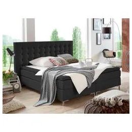 Boxspringbett "Anni", schwarz, B:200cm L:213cm, Bezug: Strukturstoff (100% Polyester);Bezug Matratzenspiegel: Jersey (100% Polyester);Bezug Topperspiegel: Jersey (100% Polyester), ATLANTIC HOME COLLECTION, Komplettbetten, Boxspringbett, mit Bonnell-Federkernmatratze und Topper