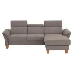 Ecksofa Home Affaire "Conville L-Form", braun (latte), B:256cm H:84cm T:167cm, 100% Polyester, Sofas, Ecksofa, Federkern, wahlweise mit Bettfunktion und Bettkasten bzw. Stauraum