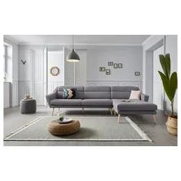 Ecksofa OTTO HOME "Bille L-Form", grau (hellgrau), B:302cm H:86cm T:178cm, Samtoptik (100% Polyester);Luxus-Microfaser weich (100% Polyester);Struktur (100% Polyester);Struktur fein (100% Polyester), Sofas, Ecksofa, mit Naht im R&uuml;ckenkissen und Beinen aus Eichenholz