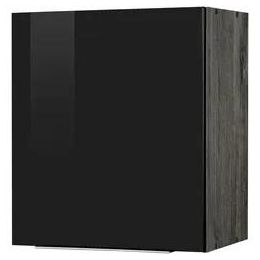 H&auml;ngeschrank KOCHSTATION "KS-Brindisi", schwarz (schwarz hochglanz, eiche vintage), B:60cm H:57cm T:34cm, Holzwerkstoff, MDF, Schr&auml;nke, H&auml;ngeschrank, 60 cm breit, 1 T&uuml;r