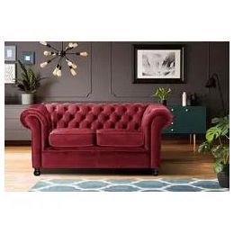 Chesterfield-Sofa Home Affaire "Chesterfield Home 2-Sitzer", rot (dunkelrot), B:152cm H:75cm T:90cm, Luxus-Microfaser Vintageoptik (100% Polyester);Luxus-Microfaser (100% Polyester);Samtvelours (100% Polyester), Sofas, mit edler Knopfheftung und typischen Armlehnen