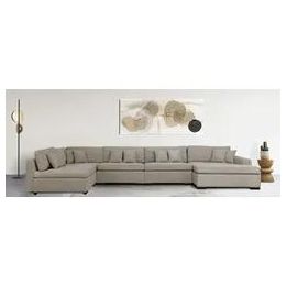 Wohnlandschaft Home Affaire "Skara XXL U-Form", beige (dunkelbeige), B:510cm H:86cm T:250cm, 100% Polyester, Sofas, Wohnlandschaft, Lounge-Sofa XXL mit Federkern-Polsterung, in vielen Bezugsvarianten