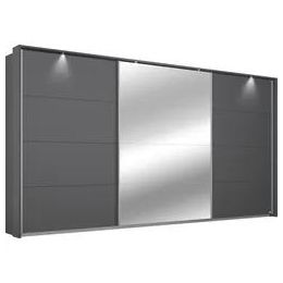 Schwebet&uuml;renschrank Rauch "Kleiderschrank Schrank Garderobe CORTONA mit Passepartout", grau (graumetallic), B:368cm H:233cm T:64cm, Holzwerkstoff, Schr&auml;nke, Schwebet&uuml;renschrank, und optionaler Beleuchtung inkl. Inneneinteilung 2 Boxen und B&ouml;den