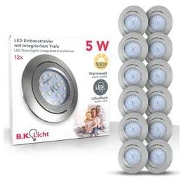 B.K.LICHT LED Einbauleuchte "12er Set Einbaustrahler, Schwenkbare Deckenspots, flache Spots", silber (silberfarben), 12, &Oslash; 8,2cm H: 3cm, 12 Stk., Leuchten, 3.000K, 400Lm, 4,8W, Kunststoff, 8,2 x 3 cm, Nickel, LED Einbaustrahler LED Deckeneinbaustrahler