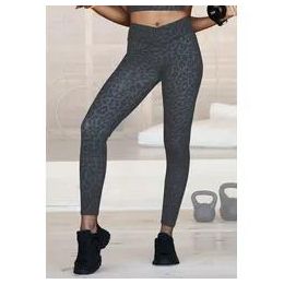 Leggings Lascana ACTIVE, Damen, Gr. 40/42, N-Gr, bunt (grau, schwarz, leo), Obermaterial: 79% Polyester, 21% Elasthan, figurbetont bodenlang, Hosen Leggings, mit allover Druck