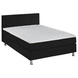 Boxbett "Edison", schwarz, B:120cm L:209cm, Bezug Bett: Strukturstoff (65% Polypropylen, 35% Polyester), ATLANTIC HOME COLLECTION, Komplettbetten, Boxspringbett, inkl. Bonnellfederkern-Matratze und Topper