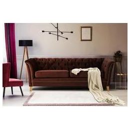 3-Sitzer Home Affaire "Newport", braun, B:210cm H:76cm T:81cm, Samtoptik (100% Polyester);Struktur fein (100% Polyester);Luxus-Microfaser Vintageoptik (100% Polyester), Sofas, mit Knopfheftung im R&uuml;cken, Keder und feinen Armlehnen