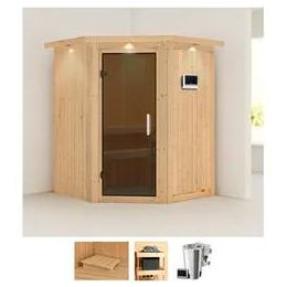 Sauna Karibu "Nanna", beige (naturbelassen), Bio-Kombiofen, externe Steuerung, 3,6 kW, Saunen, 3,6-kW-Bio-Plug & Play Ofen mit externer Steuerung