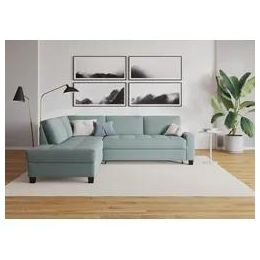 Ecksofa DOMO collection "Florentina zeitlos und elegant, Sitzn&auml;hte als Designelement, L-Form", blau (eisblau), B:243cm H:84cm T:209cm, Struktur fein (100% Polyester);Luxus-Microfaser (100% Polyester);Luxus-Microfaser in Chenille-Optik (100% Polyester);Microvelour (100% Polyester);Webstoff (100% Polyester), Sofas, Ecksofa, wahlweise mit Bettfunktion, mit Kontrastnaht, Komfortsitzh&ouml;he 47cm