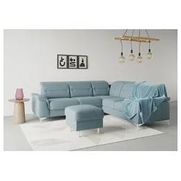 Sit & More Ecksofa SIT & MORE "Sinatra L-Form", blau (hellblau), B:251cm H:85cm T:231cm, 90% Polyester, 10% Polyamid, Sofas, Ecksofa, optional mit Kopfteilverstellung und Armteilfunktion