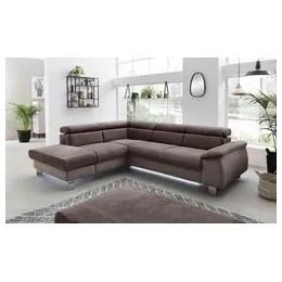 Ecksofa COTTA "Komaris L-Form, B: 249 cm", braun (mud, espresso), B:249cm H:72cm T:100cm, Microfaser PRIMABELLE (100% Polyester);Kunstleder SOFTLUX;Feinstruktur (100% Polyester);Kunstleder SOFTLUX/Struktur (100% Polyester);NaturLEDER, Sofas, Ecksofa, mit Kopfteilverstellung, optional Bettfunktion, Bettkasten & Licht
