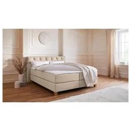 Boxspringbett Home Affaire "Harmones", beige, B:183cm L:210cm, Struktur (100% Polyester), Komplettbetten, Boxspringbett, in 3 Breiten, H&auml;rtegrad auch im Mix mit je 1 Matratze in H2 und H3