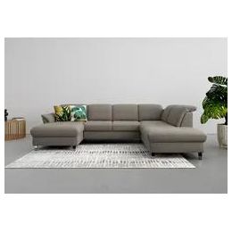 Sit & More Wohnlandschaft SIT & MORE "Maggiore U-Form", braun (schlamm), B:312cm T:224cm, 95% Polyester, 5% Polyamid, Sofas, Wohnlandschaft, wahlweise mit Kopfteilverstellung, Bettfunktion und Stauraum