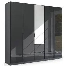 Dreht&uuml;renschrank Rauch "Kleiderschrank Schrank Garderobe Ankleide MODERN BY QUADRA SPIN", grau (graumetallic, glas basalt), B:226cm H:210cm T:54cm, Holzwerkstoff, Schr&auml;nke, Dreht&uuml;renschrank, mit Spiegel und hochwertiger Glasfront, Stangengriff MADE IN GERMANY