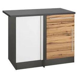 Eckunterschrank KOCHSTATION "KS-Samos", braun (wotaneichefarben, grafit), B:110cm H:85cm T:60cm, Schr&auml;nke, Eckunterschrank, mit Metallgriff