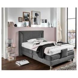 Boxbett, grau (anthrazit), B:134cm L:214cm, Bezug der Obermatratze: 100% Polyester, abnehmbar und waschbar bis 60C;Box und Kopfteil: Mikrovelours (100% Polyester), Westfalia Schlafkomfort, Komplettbetten, Boxspringbett, mit Motor