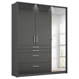 Dreht&uuml;renschrank Rauch "Kleiderschrank Schrank Garderobe Garderobenschrank Topseller HOMBURG", grau (graumetallic, hochglanz effektgrau), B:136cm H:197cm T:54cm, Holzwerkstoff, Schr&auml;nke, Dreht&uuml;renschrank, inkl. Passepartout, oberer Schubkasten mit Einteilung MADE IN GERMANY